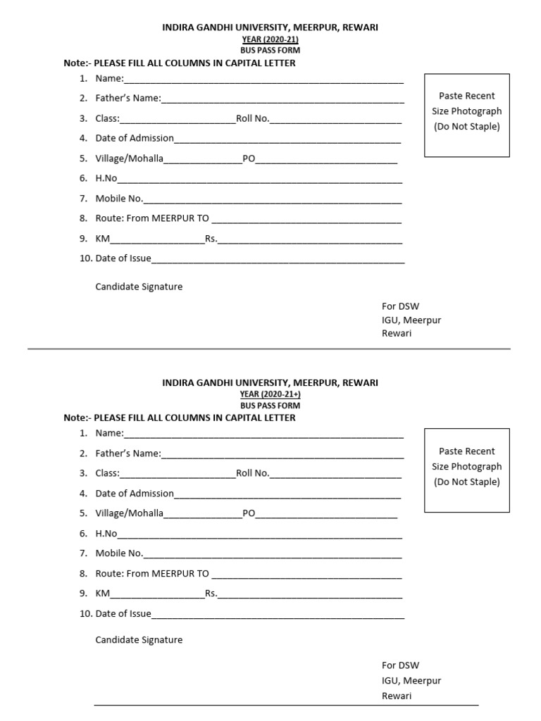 Bus Pass Application Form | PDF | Career & Growth | Finance & Money ...