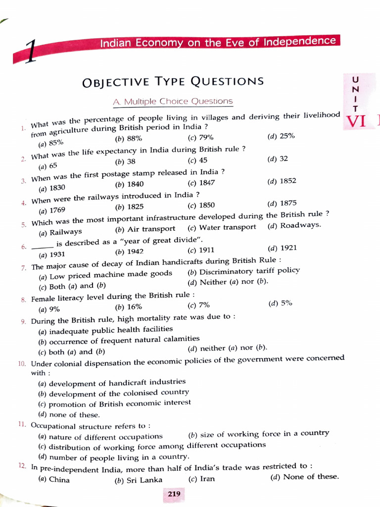 Objective Type Questions chapter 1 Indian economy on the eve of ...