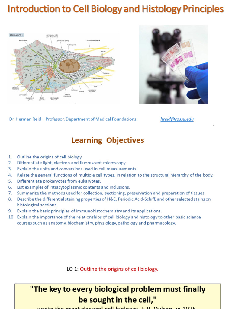 W1 Introduction To Cell Biology and Histology (Reid) | PDF | Cytoplasm ...
