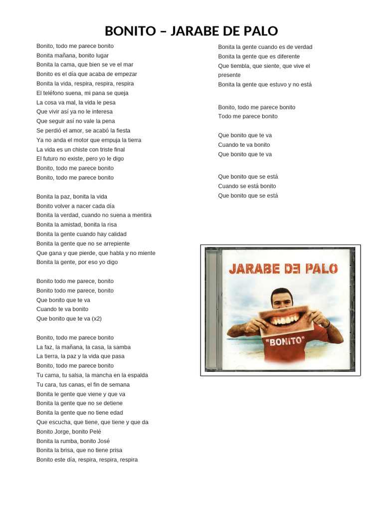 Letra de "Bonito" - Jarabe de Palo | PDF