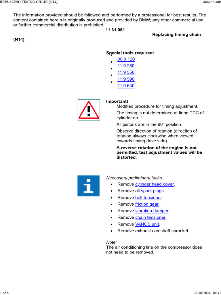 Replacing Timing Chain (N14) | PDF | Engines | Mechanical Engineering