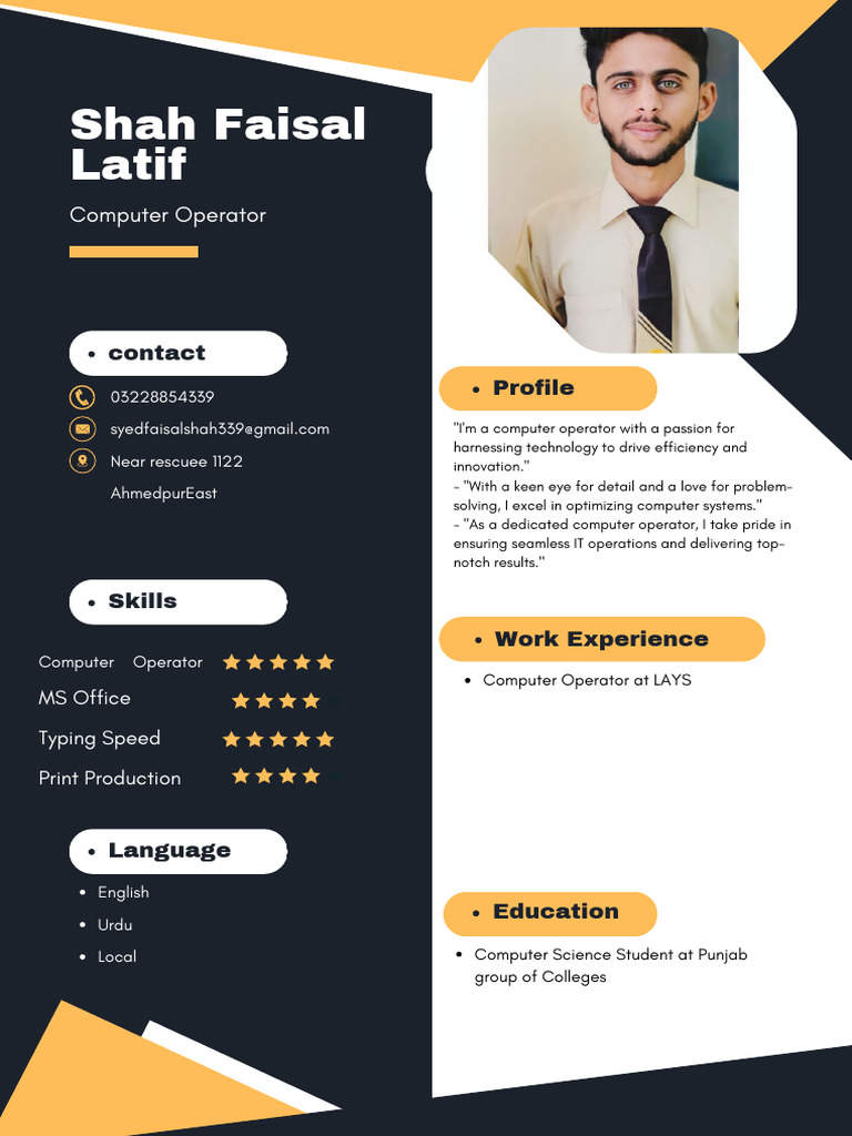 Shah Faisal Latif: Computer Operator | PDF