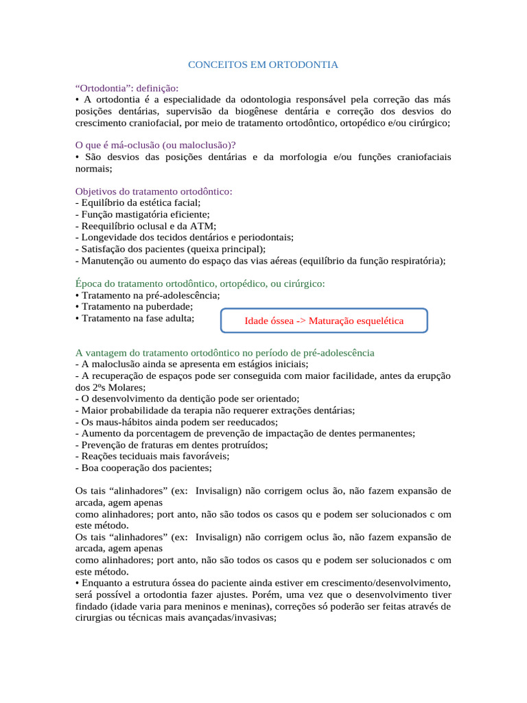 RESUMO ORTO Pronto | PDF | Dente humano | Osso