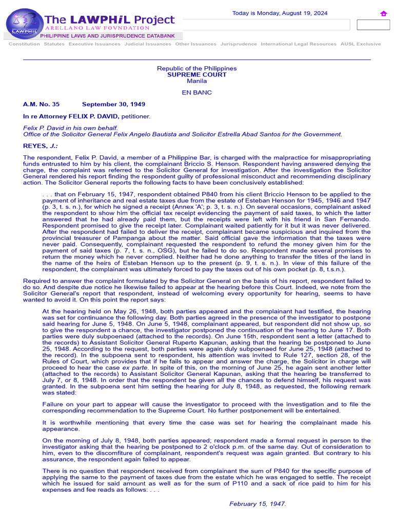 In Re David 93 Phils 461 | PDF | Solicitor | Subpoena
