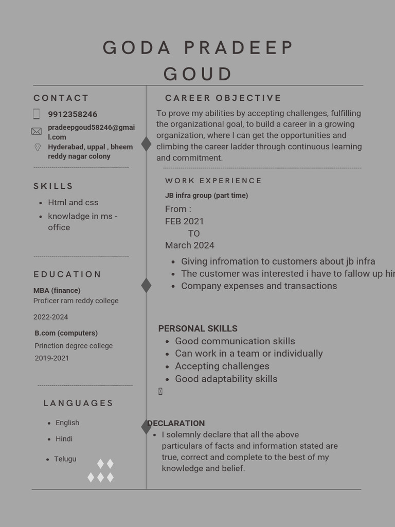 Pradeep Resume (Mba Style) | PDF