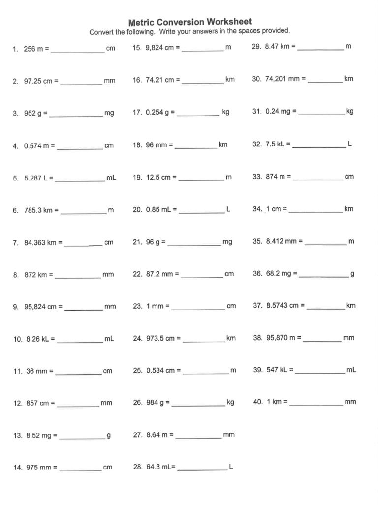 Metric Conversion WKST 2 and Key | PDF
