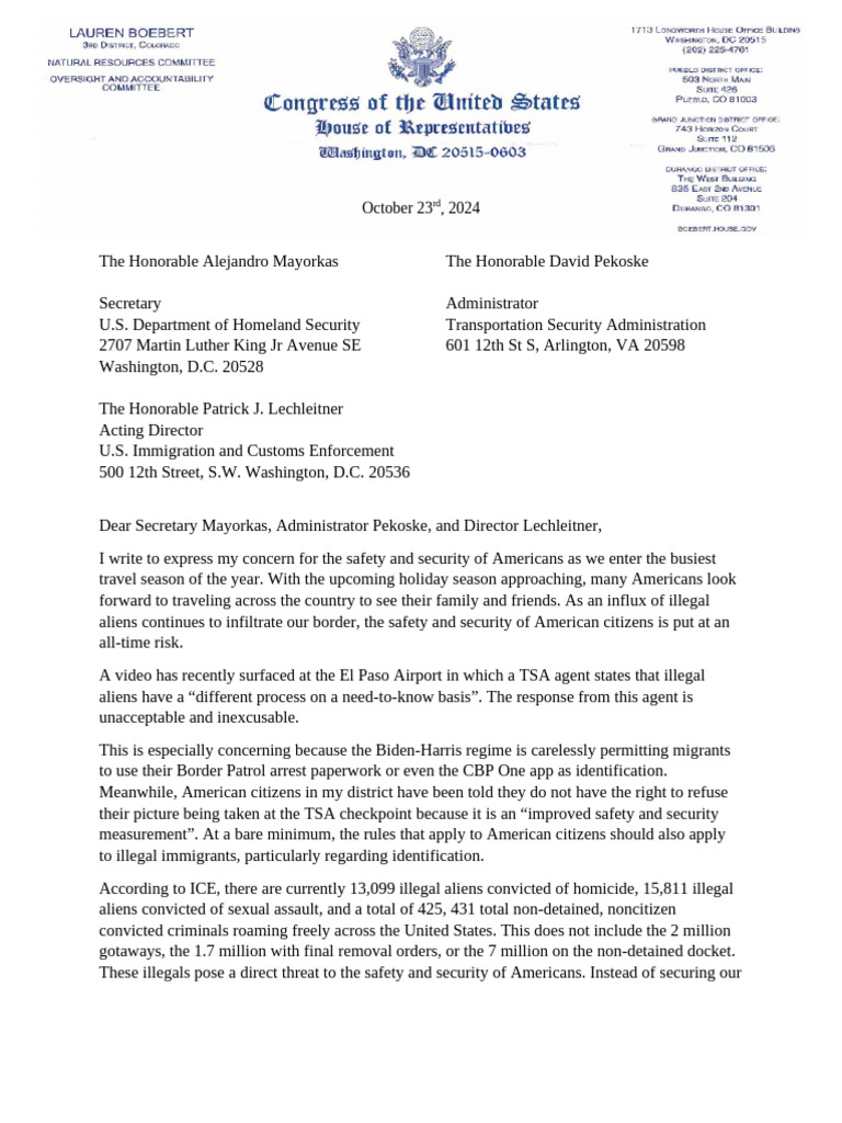 TSA Illegal Immigrant Letter TR JS Edits v2 2 | PDF | Transportation Security Administration | U ...