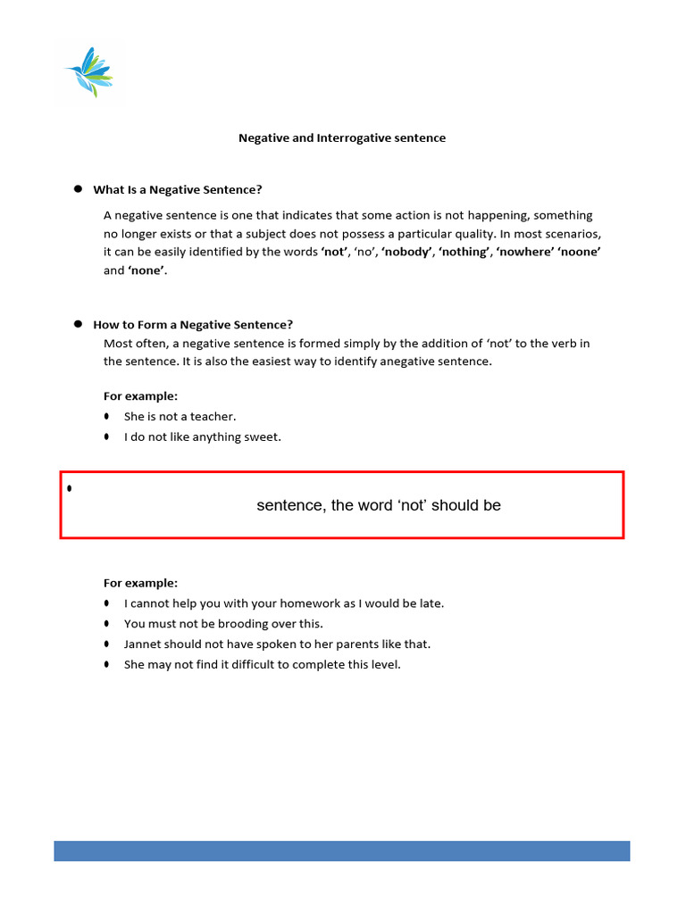 Negative and Interrogative Sentences Guide | PDF | Question | Verb