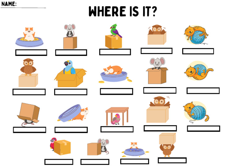 White Blue Illustrative Prepositions of Place Flashcards | PDF