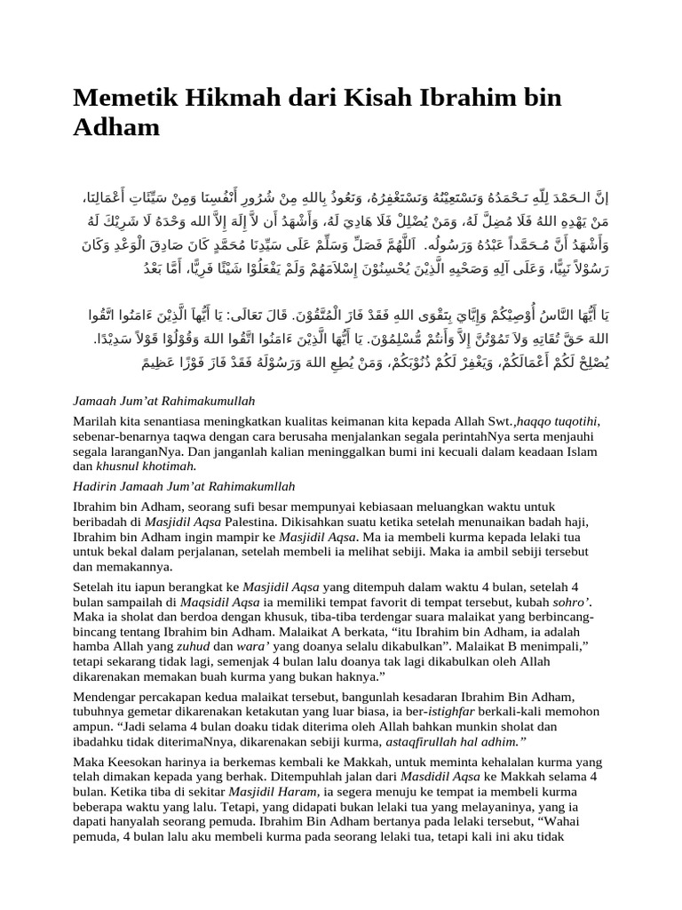 Memetik Hikmah Dari Kisah Ibrahim Bin Adham | PDF