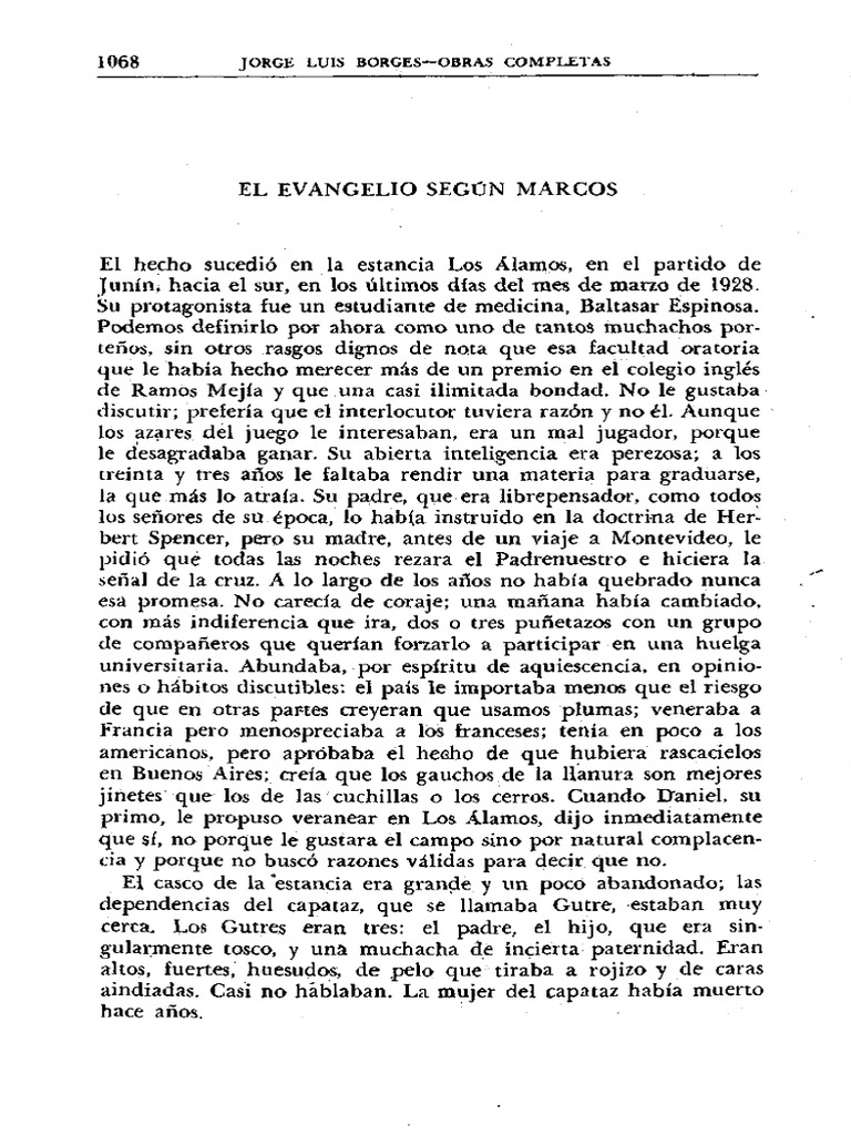 Jorge Luis Borges-"El Evangelio Según Marcos" (Obras Completas, Buenos Aires, Emecé, 1974) | PDF