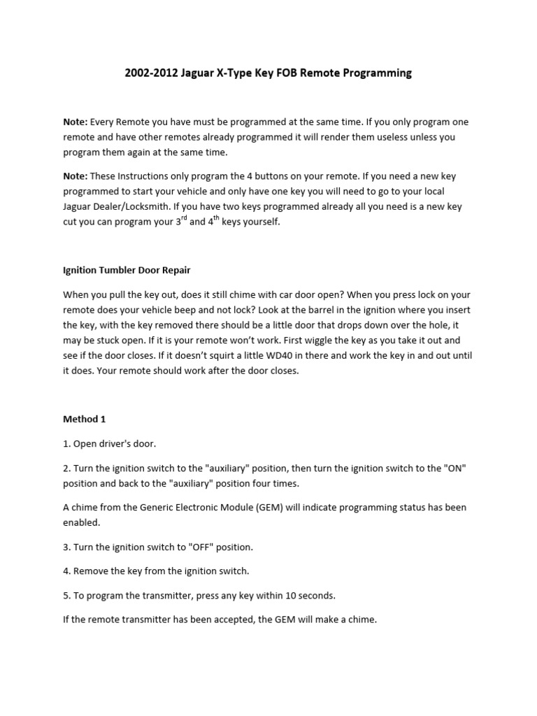 2002-2012 Jaguar X-Type Key FOB Remote Programming | PDF | Physical ...
