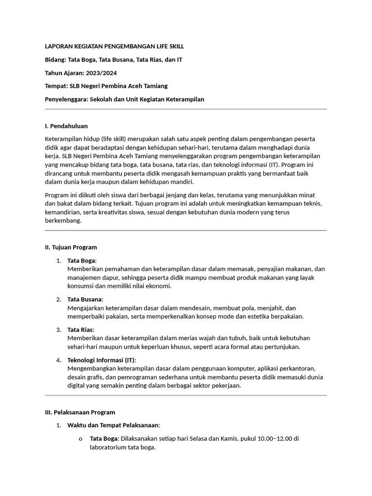 Laporan Kegiatan Pengembangan Life Skill | PDF