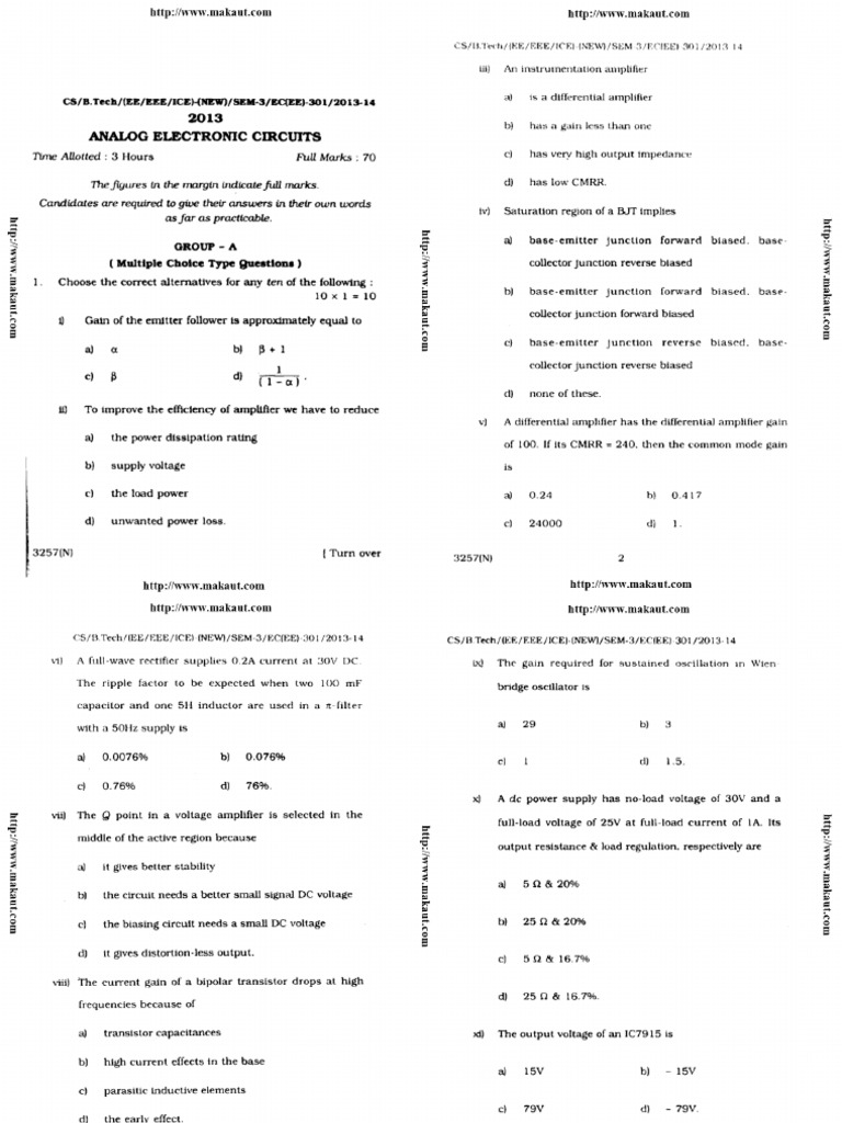 Btech Ee 301 Analog Electronic Circuits 2014 | PDF