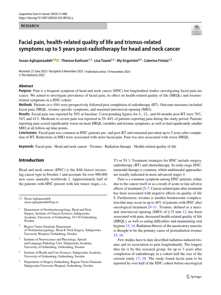 Dor Facial, Qualidade de Vida Relacionada À Saúde e Sintomas ...