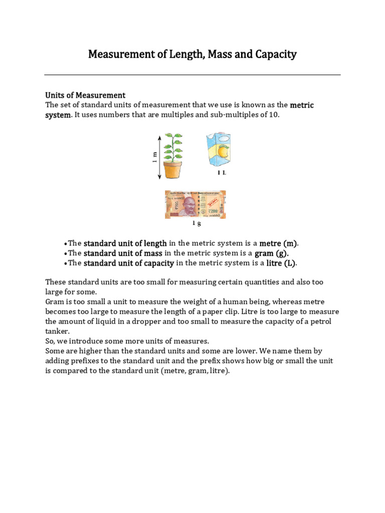 Measurement of Length, Mass and Capacity | PDF | Litre | Measurement