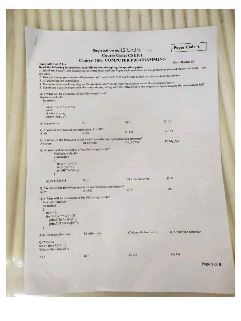 C (End Term Paper) | PDF