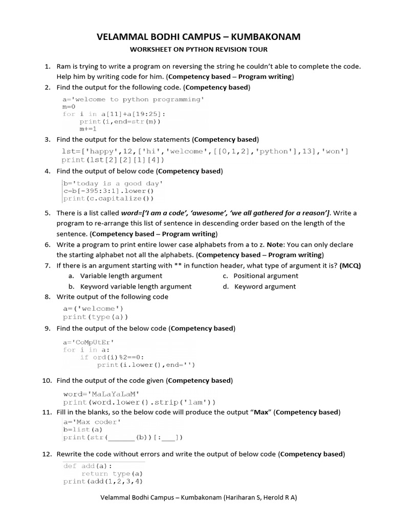 Xii CS Tour 1&2-Worksheet | PDF | String (Computer Science) | Parameter (Computer Programming)