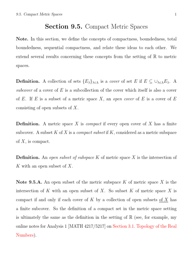 Lecture Notes compact metric systems | PDF | Compact Space ...