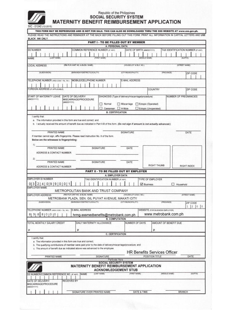 SSS Maternity Reimbursement Form | PDF