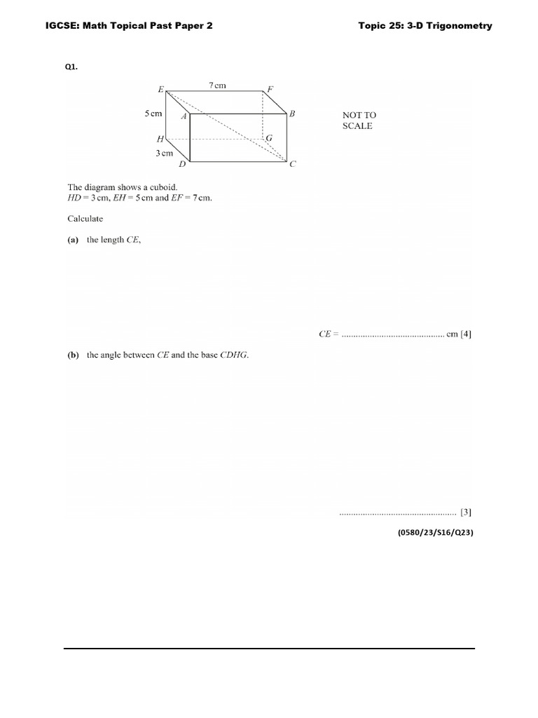 IGCSE 3-D Trigonometry Practice | PDF | Euclid | Elementary Mathematics