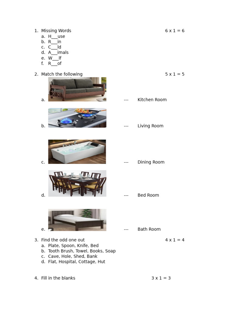 1st Standard Question Paper | PDF | Language Arts & Discipline