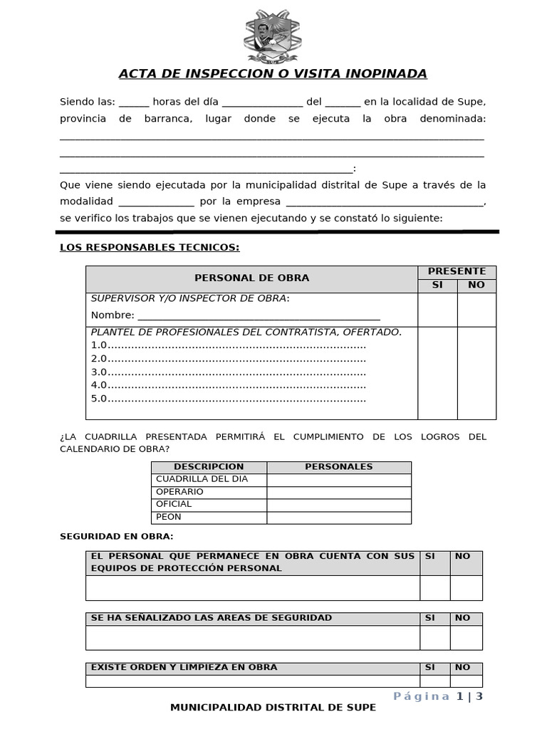 Actas de Inspeccion Visita Inopinada San Juan | PDF
