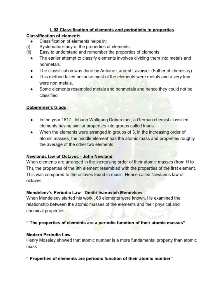 Element Classification and Periodicity Overview | PDF | Ion | Periodic ...
