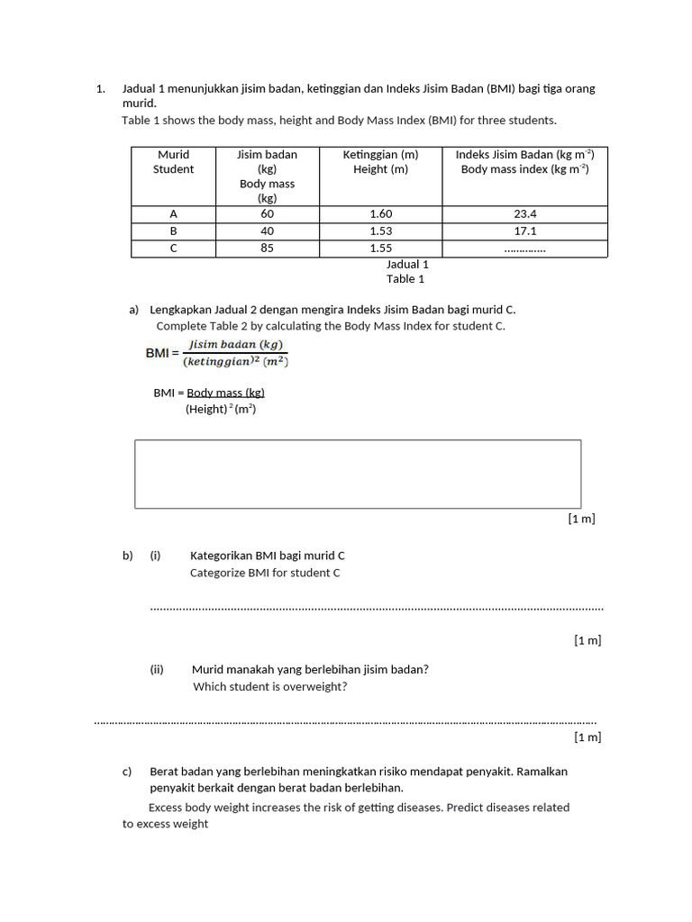 Jadual 2 Menunjukkan Jisim Badan | PDF | Body Mass Index | Epidemiology