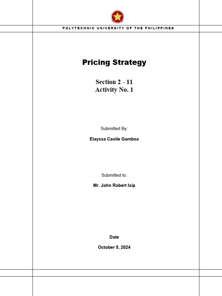Pricing Strategy - Activity 1 - Elayssa Gamboa | PDF