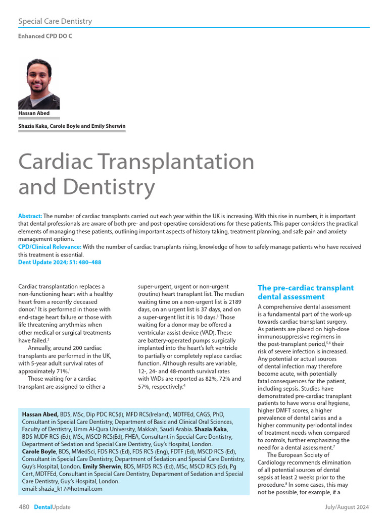 Cardiac Transplantation and Dentistry | PDF | Heart | Heart Failure