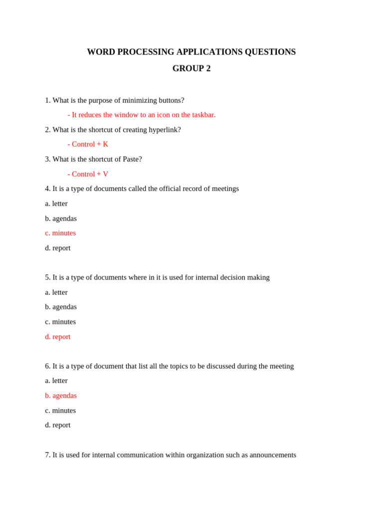 Word Processing Basics Quiz | PDF | Citation | Hyperlink