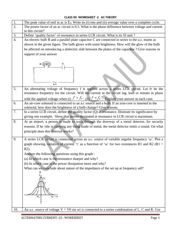 AC THEORY ws-2 | PDF | Capacitor | Electrical Impedance