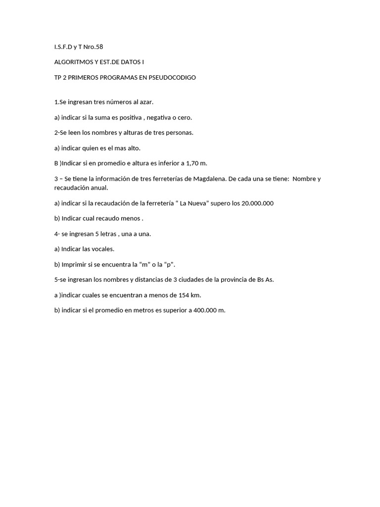 TP Nro 2 Primeros Programas Ext.2580 | PDF