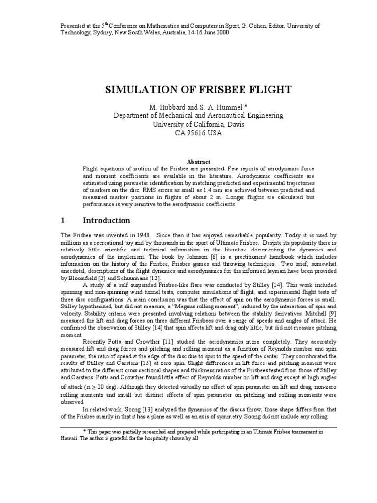 Frisbee Flight Dynamics Simulation | PDF | Flight Dynamics (Fixed Wing ...