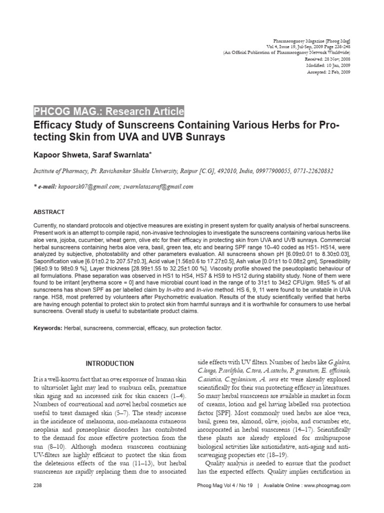 PhcogMag 5 19 238 | PDF | Sunscreen | Ultraviolet