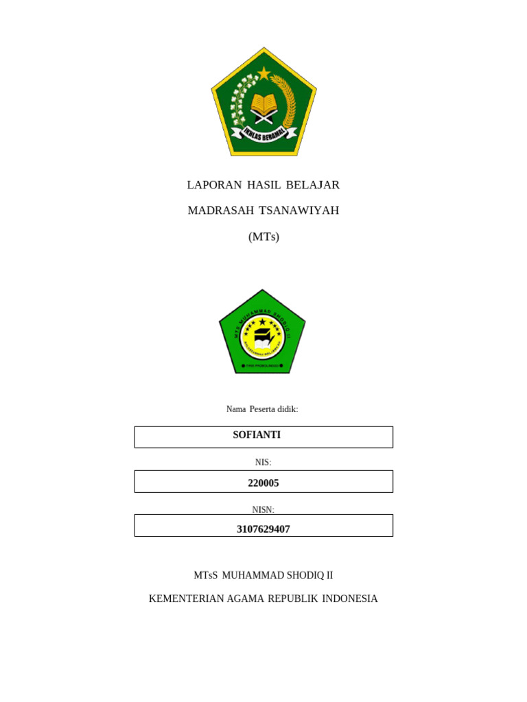 Laporan Hasil Belajar Sofianti MTs | PDF