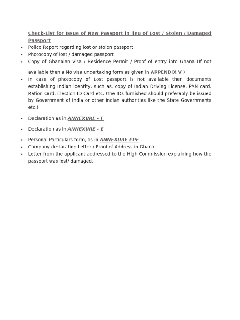 CheckList For Lost Paasport | PDF