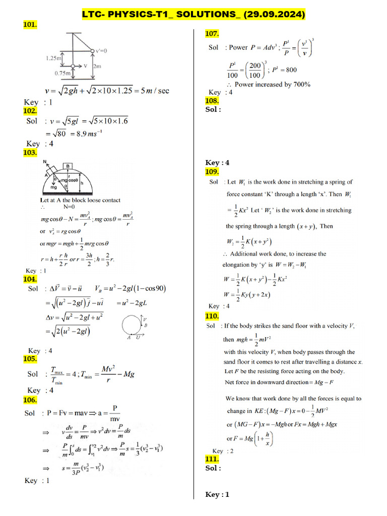LTC Phy t1 Solutions 29.09.2024 | PDF