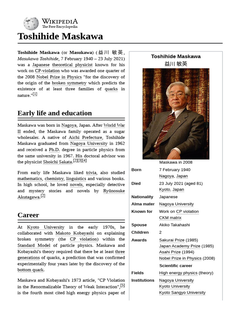 Toshihide_Maskawa | PDF | Quantum Field Theory | Physics