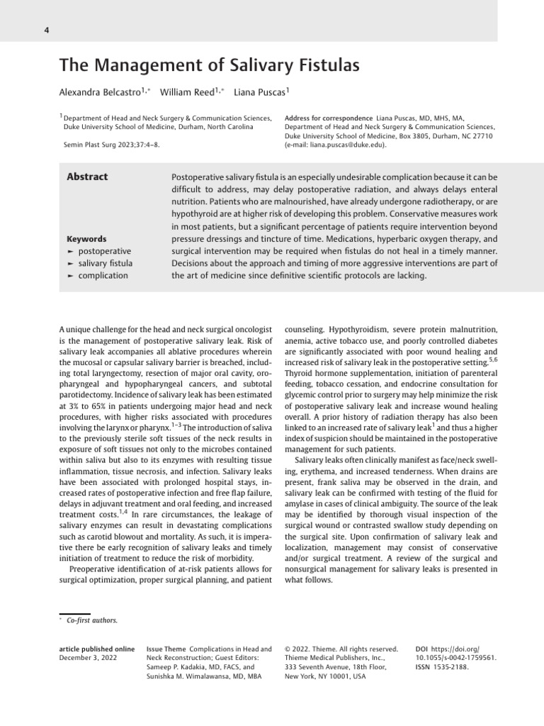 salivary fistula management | PDF | Surgery | Radiation Therapy