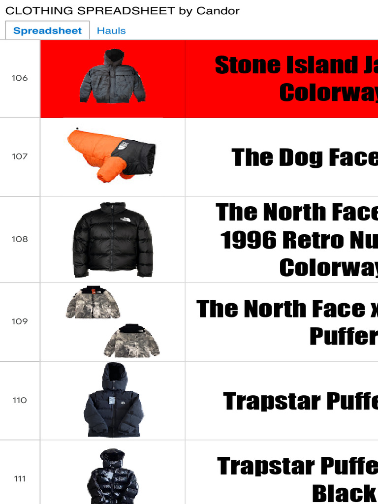 Clothing Spreadsheet by Candor - Google Drive | PDF