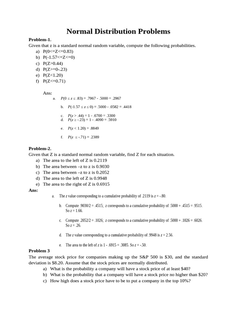 Problems 3 - Normal Distribution | PDF | Statistical Theory ...