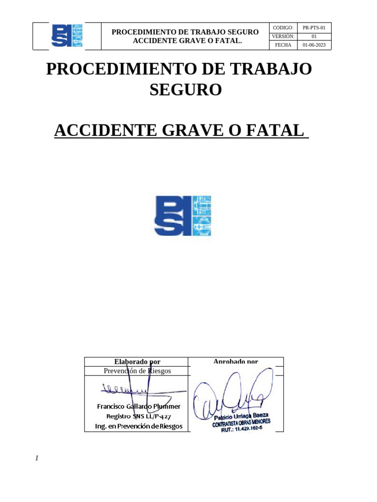 Procedimiento Accidente Grave o Fatal Empresa Psi | PDF | Business
