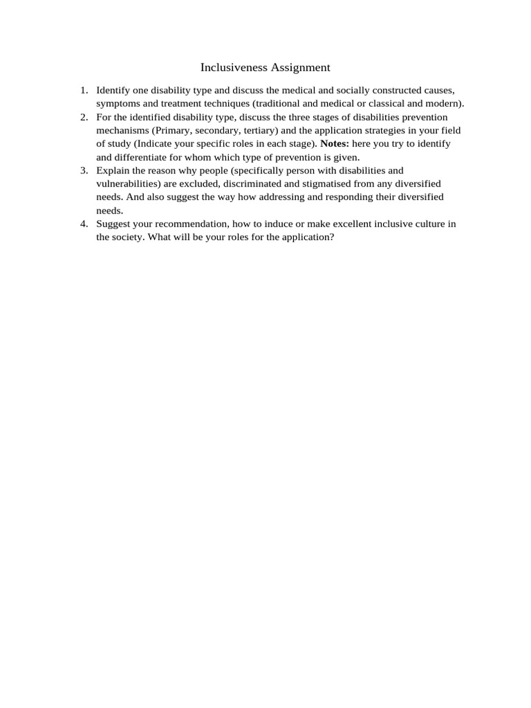 Inclusiveness Assignment 2016 | PDF