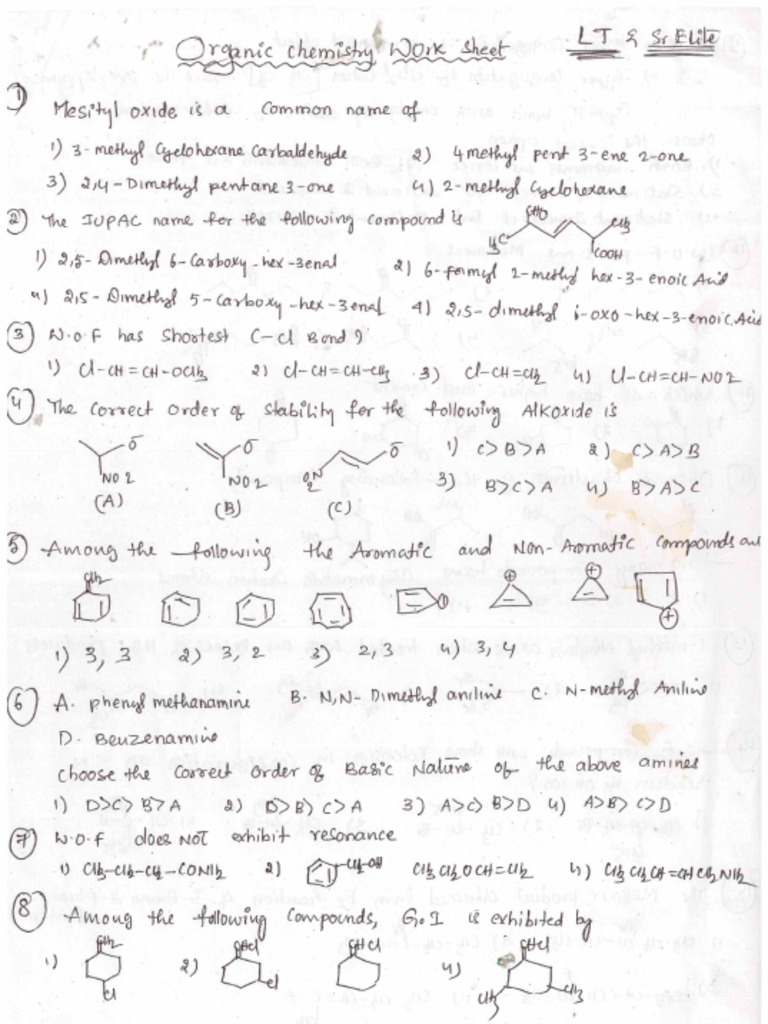 Organic Chemistry Work Sheet | PDF
