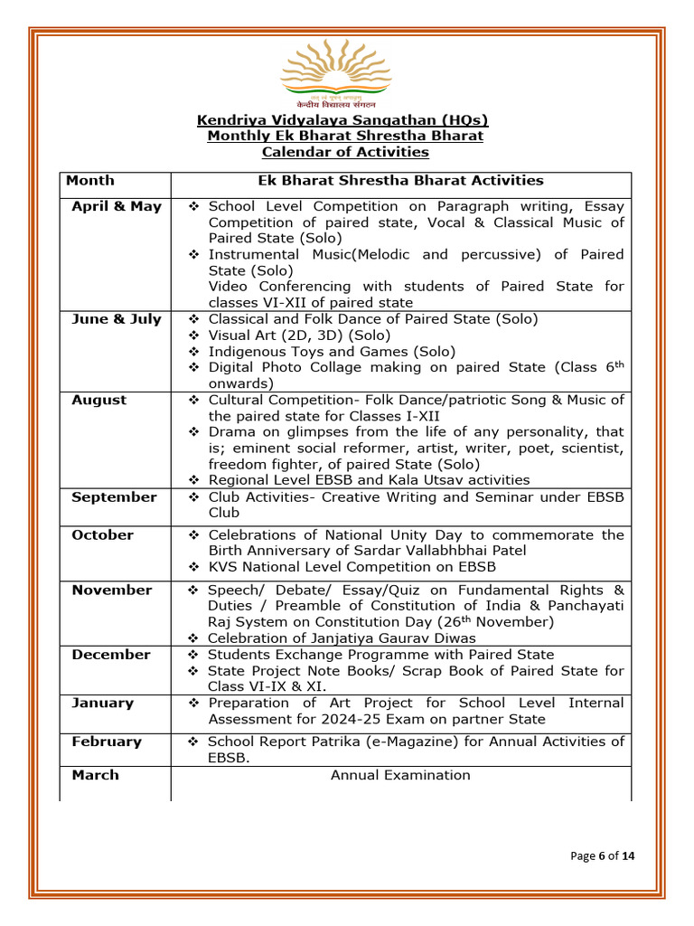 Ek Bharat Shreshtha Bharat Activities 2025-26 | PDF