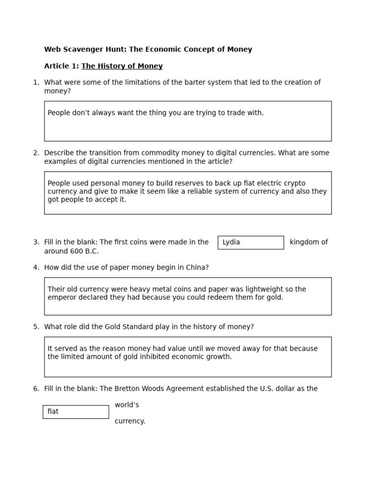 Money Web Scavenger Hunt | PDF | Money Supply | Money