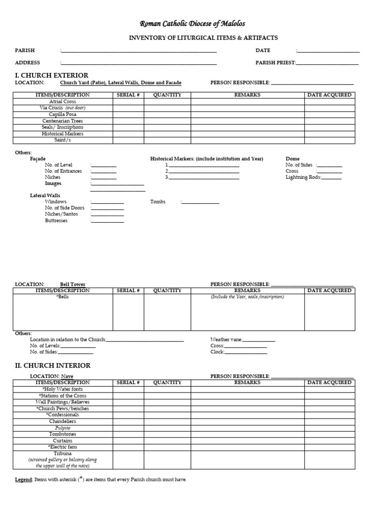DCL Inventory Form | PDF | Altar | Eucharist