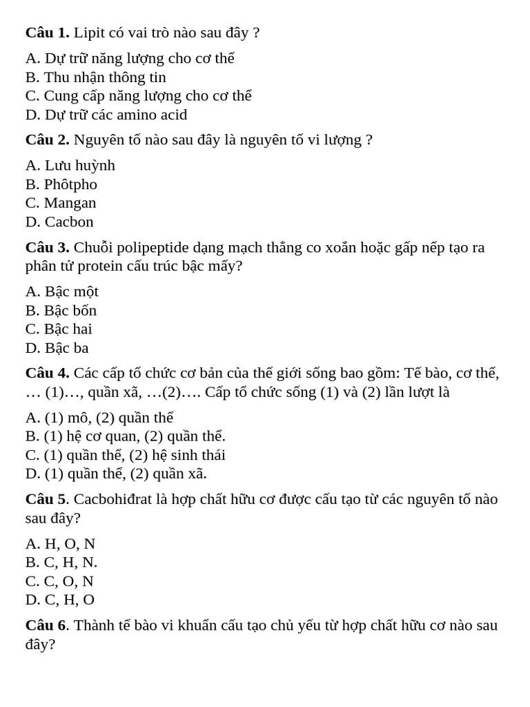 De Cuong On Tap KTGK 1 Sinh Hoc 10 NH 2022 2023 | PDF